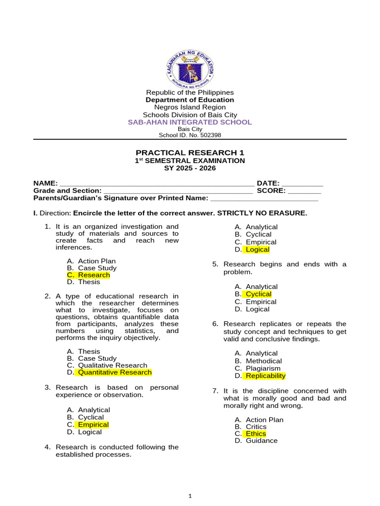 Practical Research 1 Exam Guide | PDF | Methodology | Qualitative Research