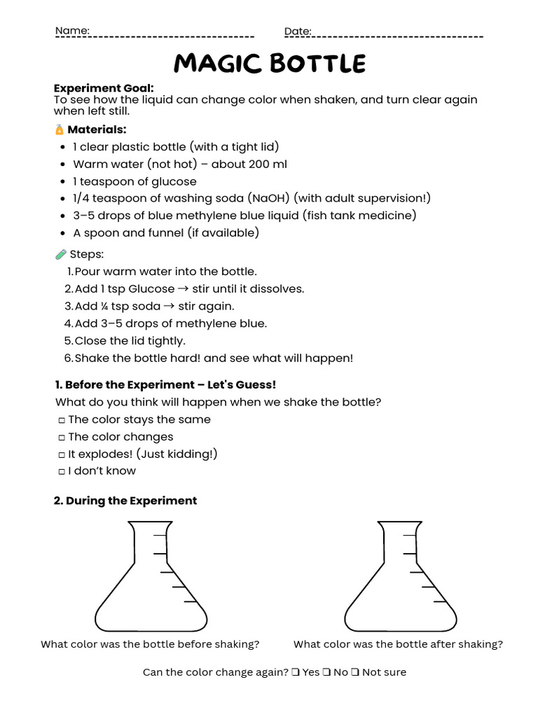Magic Bottle Experiment Worksheet | PDF