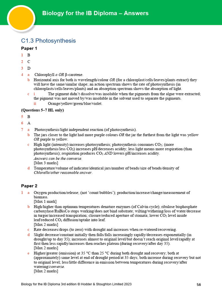IB Diploma Biology: Photosynthesis Answers | PDF | Photosynthesis ...
