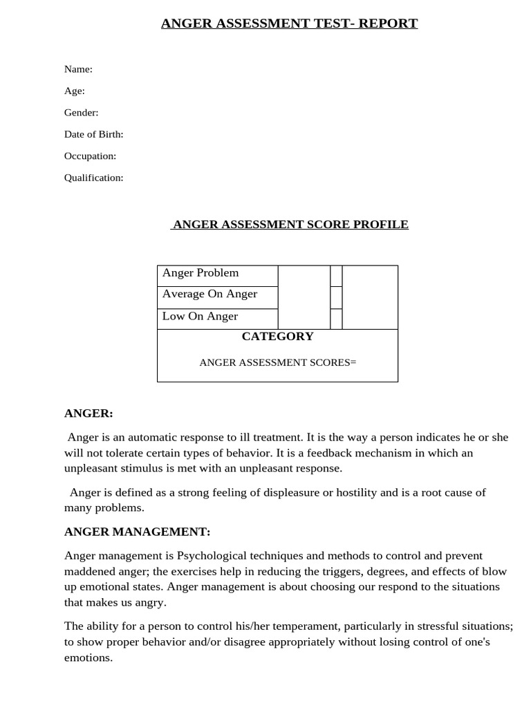 Anger Assessment Test Report | PDF
