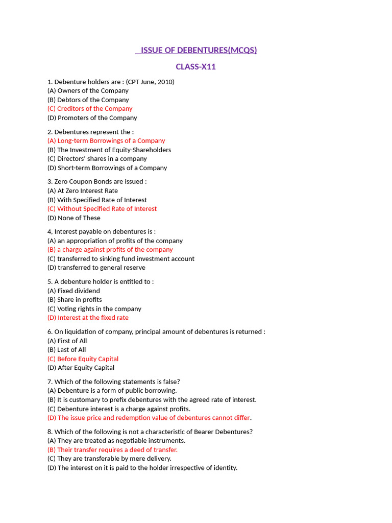 Debenture Issues and Redemption MCQs | PDF | Interest | Debits And Credits