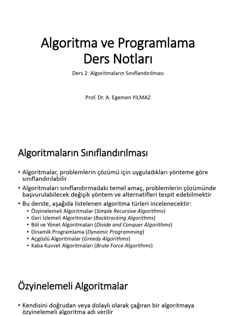 Algoritma Ve Programlama - Algoritmaların Sınıflandırılması | PDF