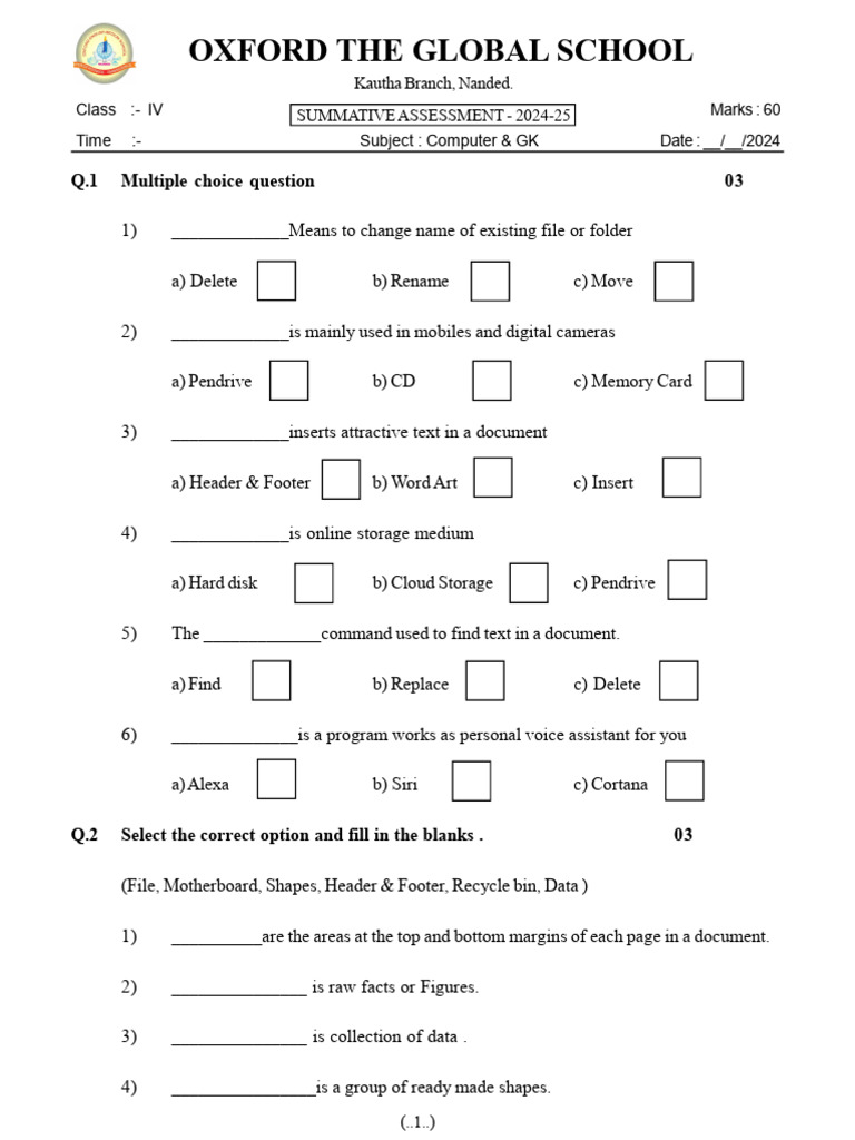 4th Class Computer & GK | PDF | Computer File | Computer Data Storage