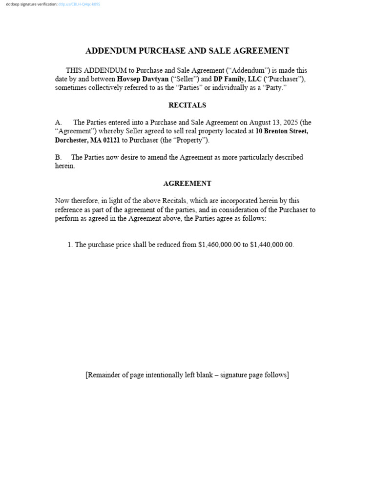 10 Brenton ST Signed Price Change Addendum | PDF