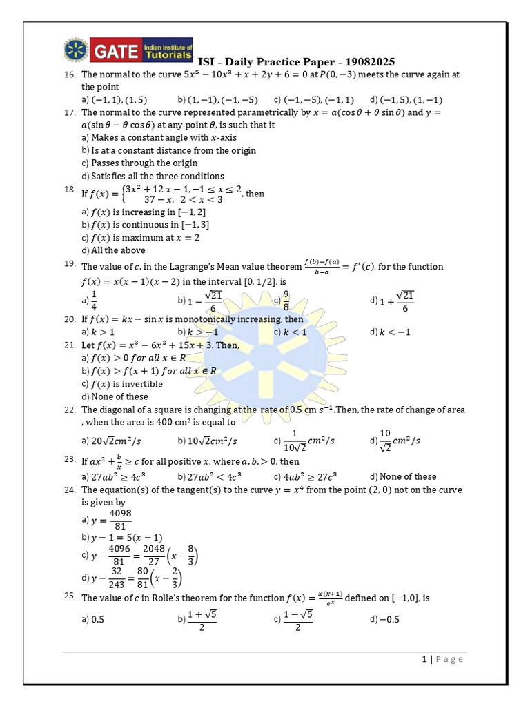ISI Daily Practice Paper Solutions | PDF | Tangent | Analytic Geometry