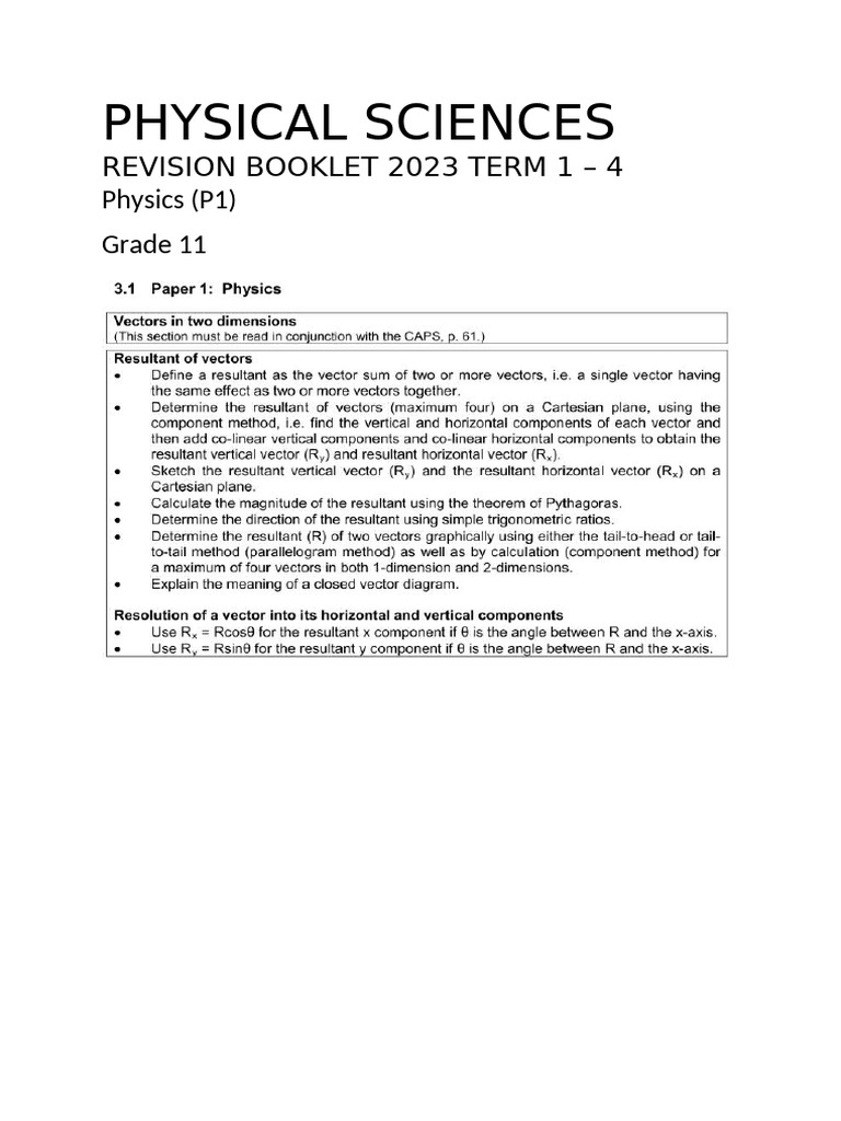 Physical Sciences (p1) Revision | PDF