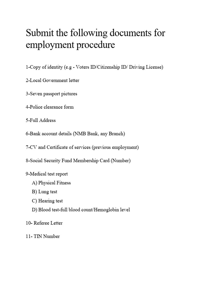 Employment Document Submission Checklist | PDF