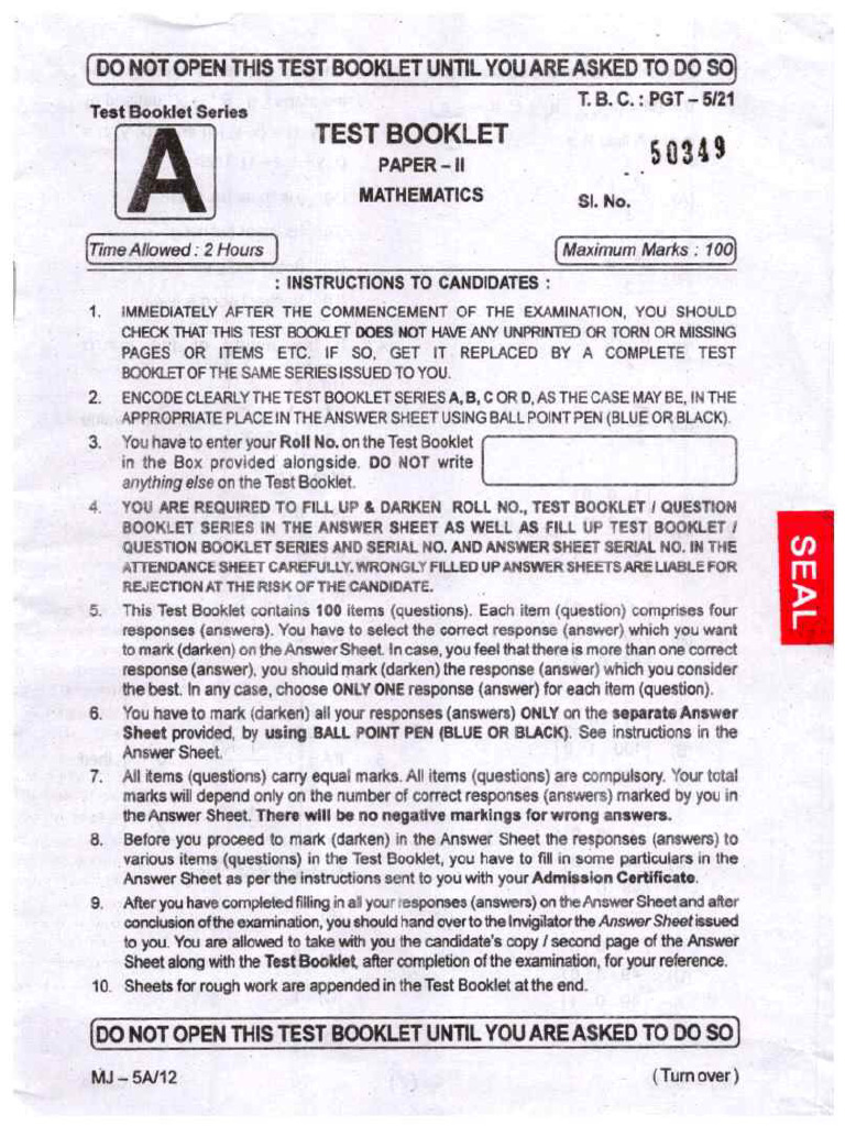 PGT Paper II Math | PDF