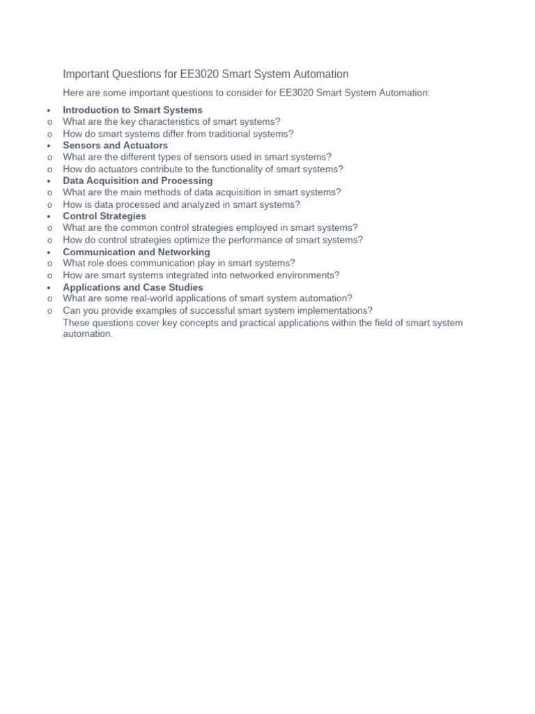 Key Questions for EE3020 Automation | PDF