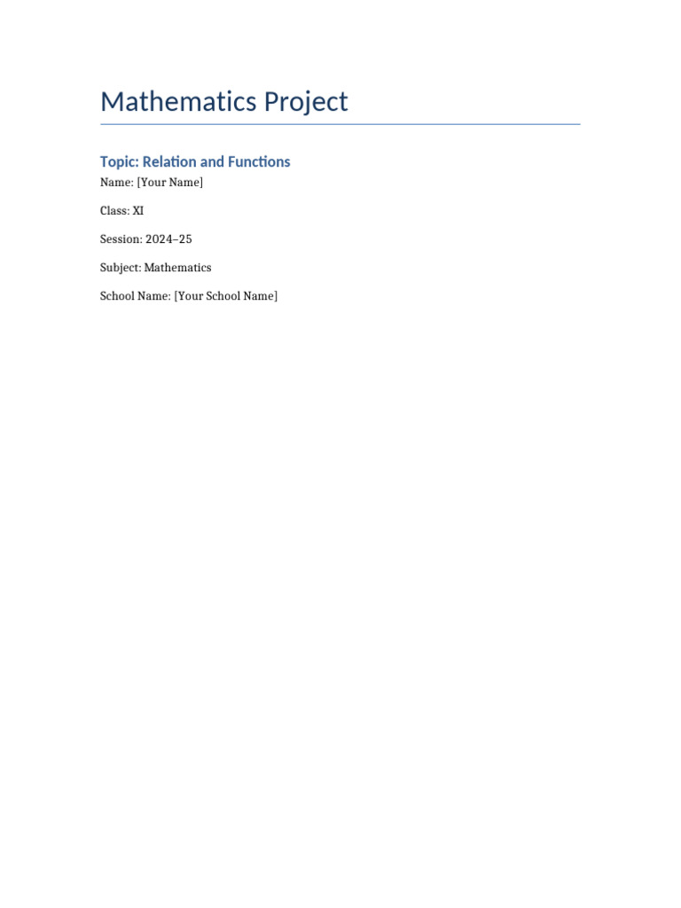 Class 11 Project on Relations & Functions | PDF | Set (Mathematics ...