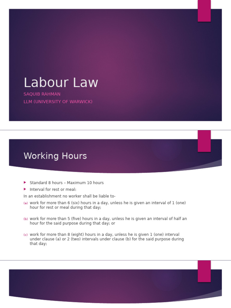 Labour Law: Working Hours & Holidays | PDF