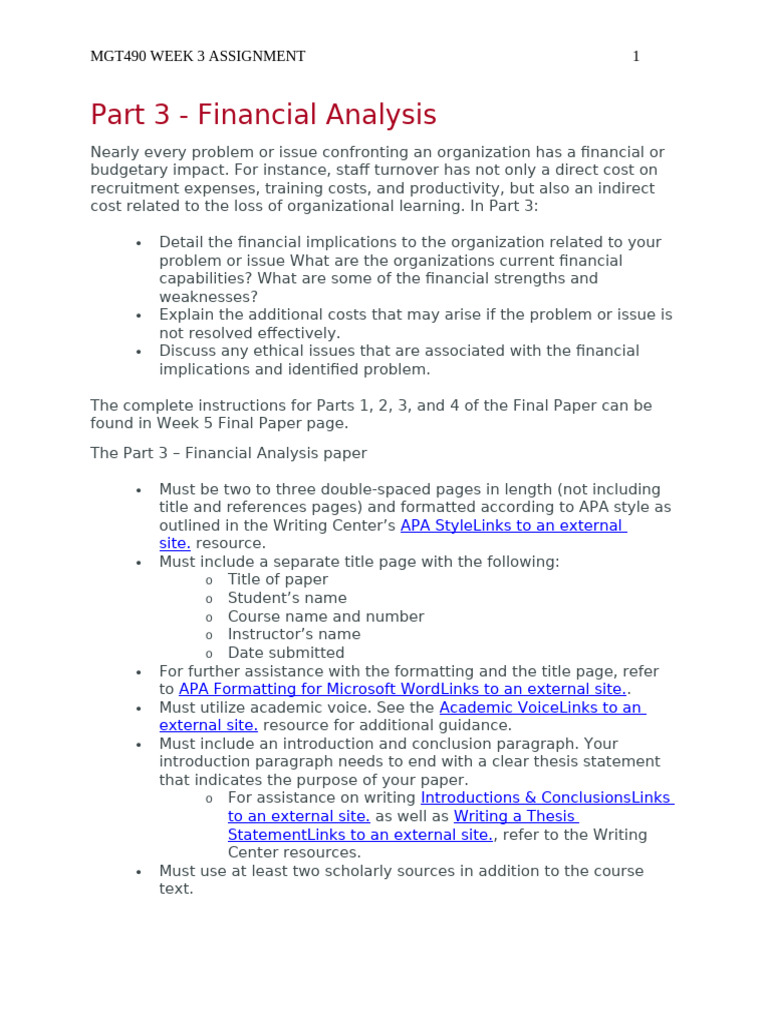 MGT490 Week 3 Assignment - Edited | PDF | Profit (Economics) | Apa Style
