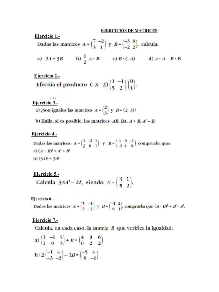 Taller Operaciones Con Matrices | PDF