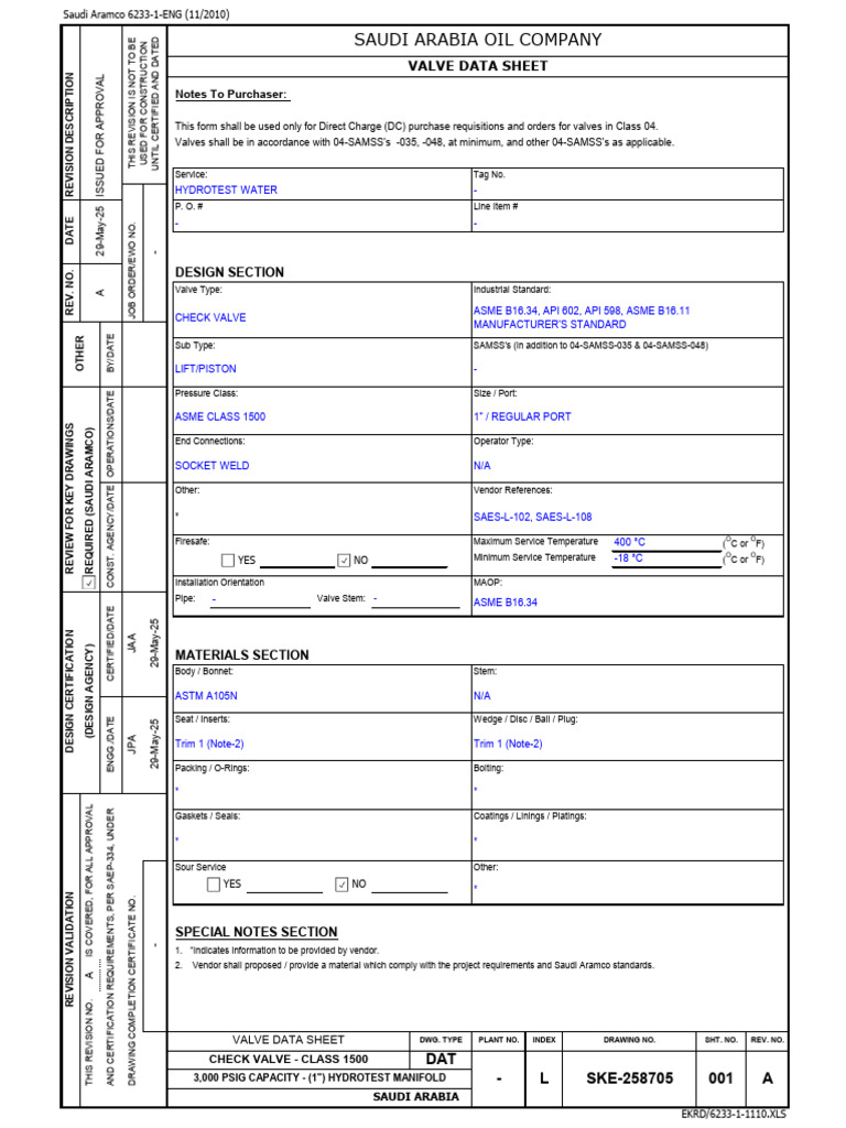 Saudi Aramco Check Valve Data Sheet | PDF | Valve | Gas Technologies
