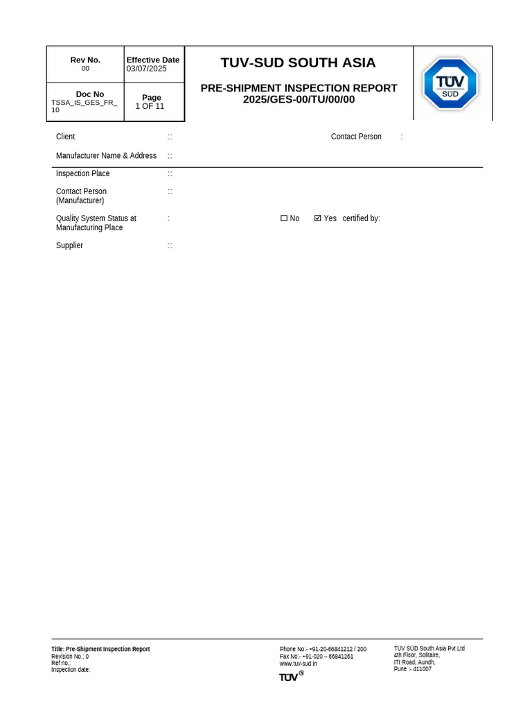 Tssa Is Ges FR 10 Pre-Shipment Inspection Report | PDF