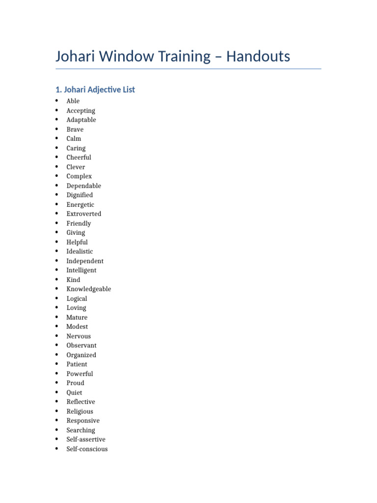 Johari Window Training Handouts | PDF