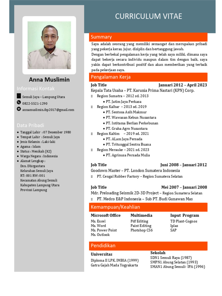 Curriculum Vitae - Anna Muslimin | PDF
