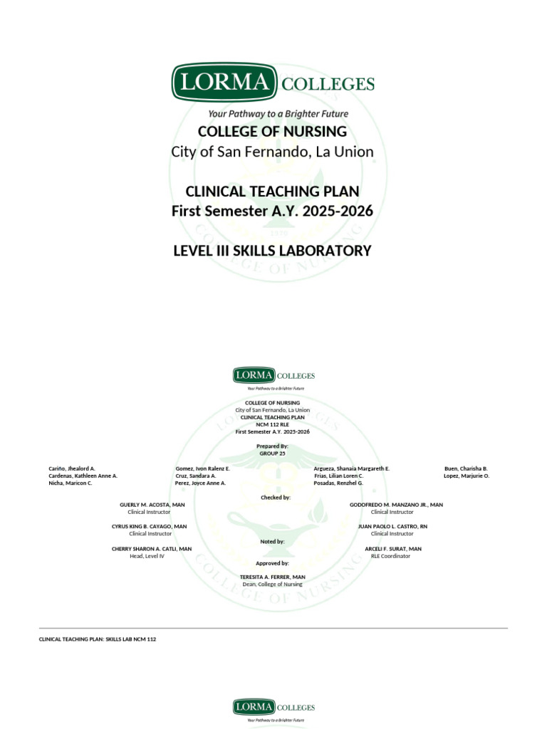 Clinical Teaching Plan NCM 112 Skills Lab | PDF | Nursing | Inflammation