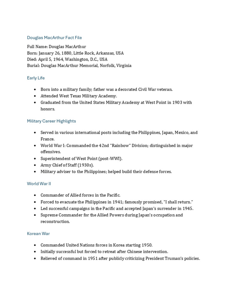 Douglas MacArthur: A Military Legacy | PDF