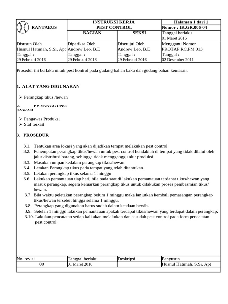 Prosedur Pest Control Gudang Bahan | PDF