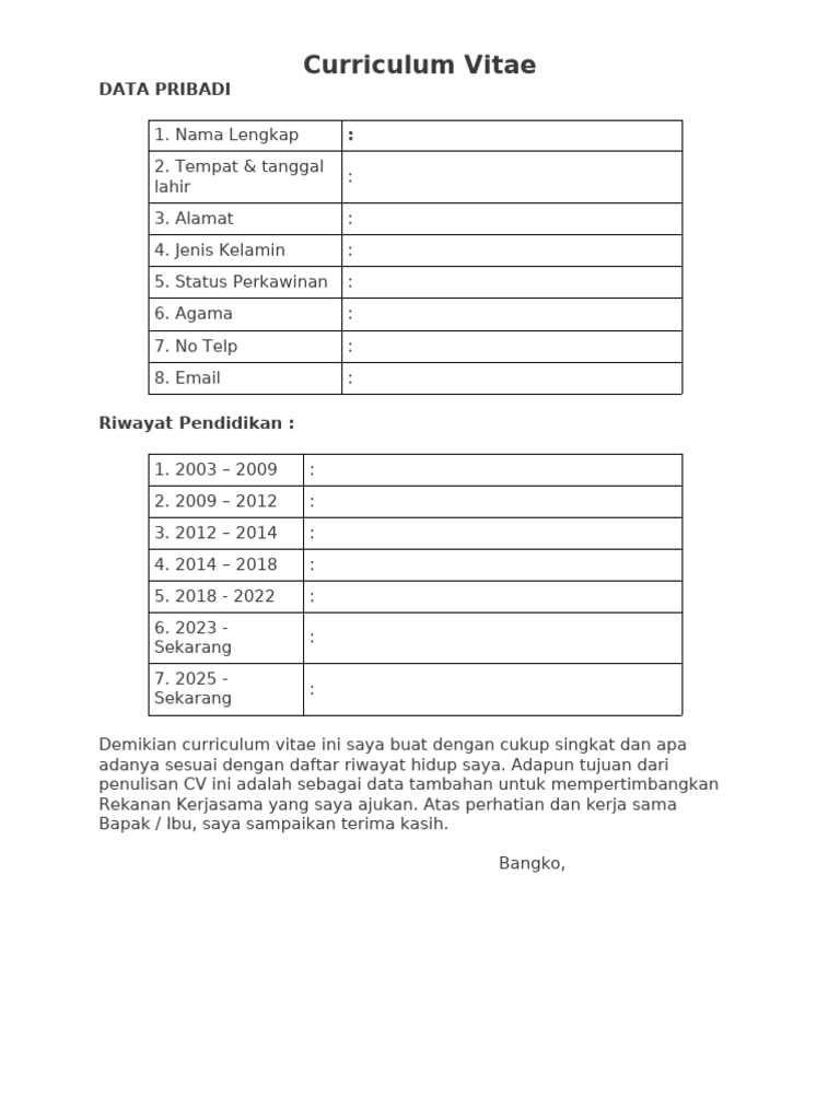 Contoh CV Simple | PDF