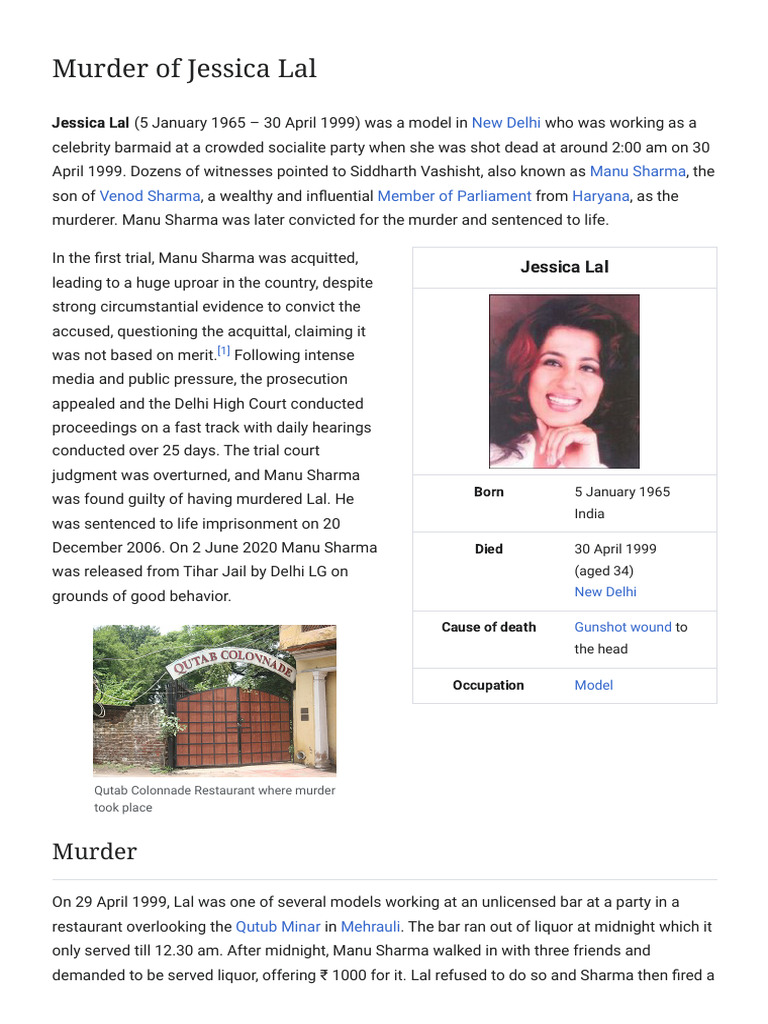 Jessica Lal Murder Case Overview | PDF | Justice | Crime & Violence