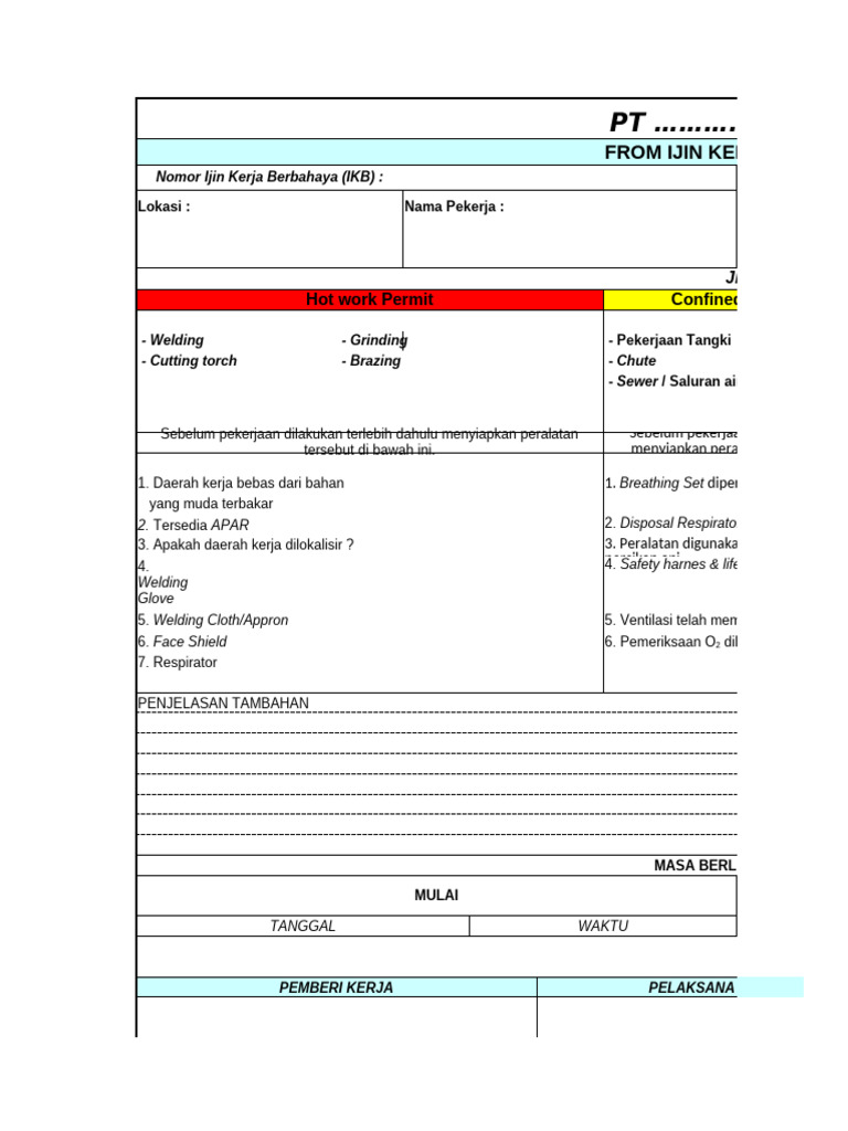 Form Izin Kerja Berbahaya | PDF