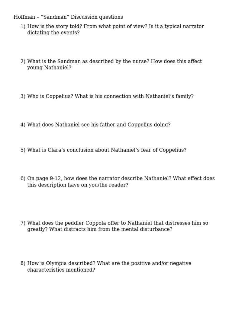 "Sandman Analysis: Key Discussion Questions" | PDF