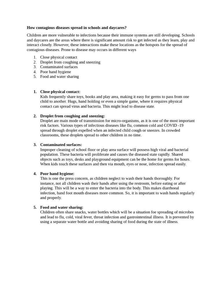 Blog - How Contagious Diseases Spread in Schools and Daycares | PDF ...