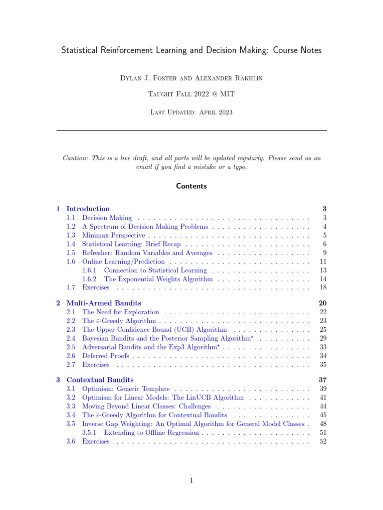 Statistical Reinforcement Learning and Decision Making | PDF | Machine Learning | Applied ...