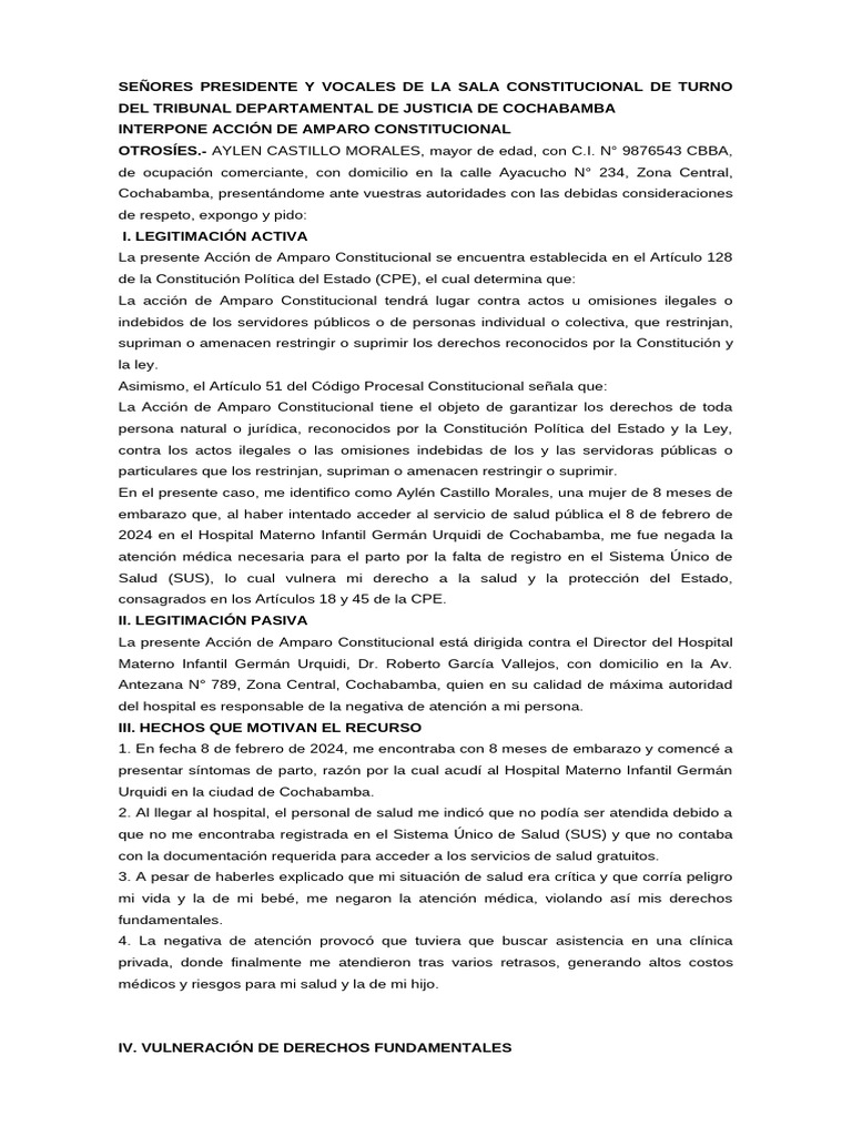 Acción de Amparo Constitucional | PDF | Hospital | Justicia