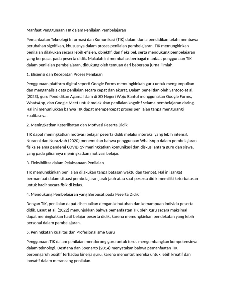 Manfaat Penggunaan TIK Dalam Penilaian Pembelajaran | PDF