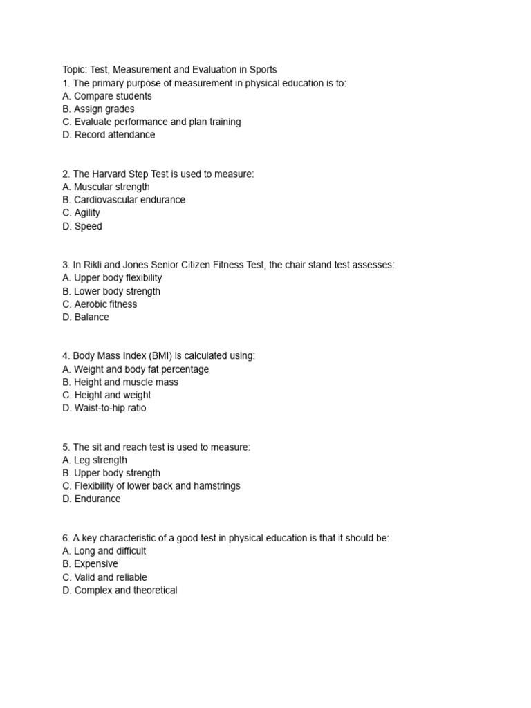 Sports Measurement and Evaluation Tests | PDF