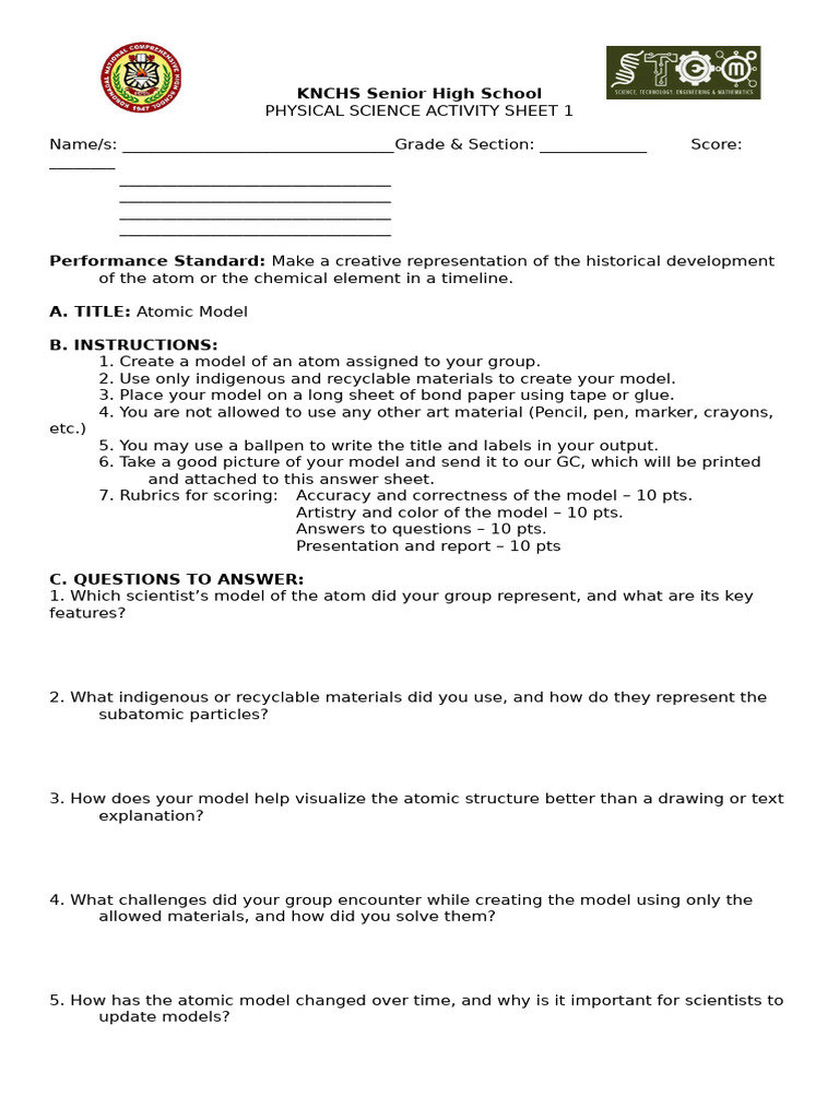 Creative Atomic Model Project Guide | PDF