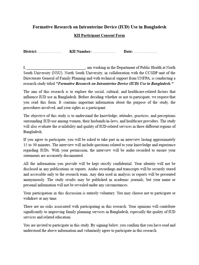 1a Consent Form KII - English | PDF | Family Planning | Consent