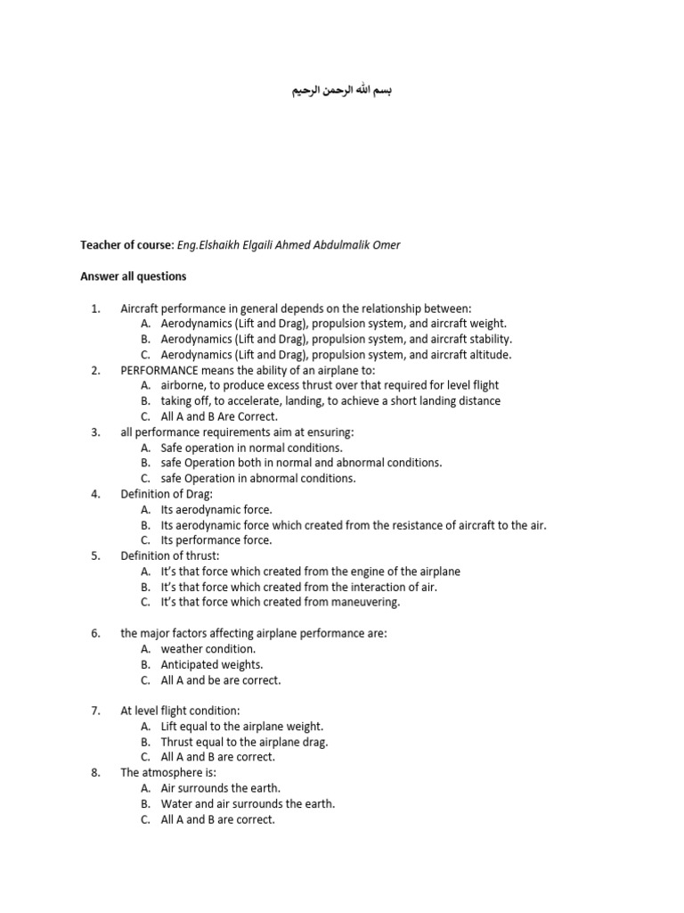 Aircraft Performance Exam 2025 | PDF | Airspeed | Flight