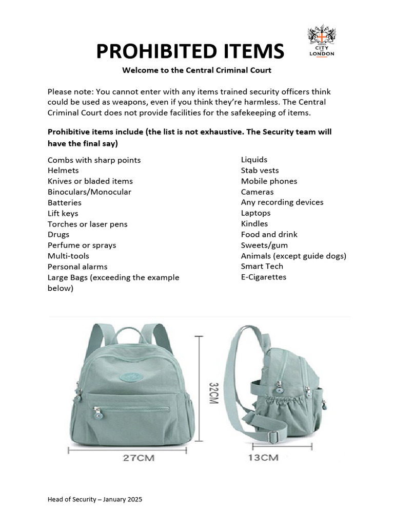 Prohibited Items at Central Criminal Court | PDF