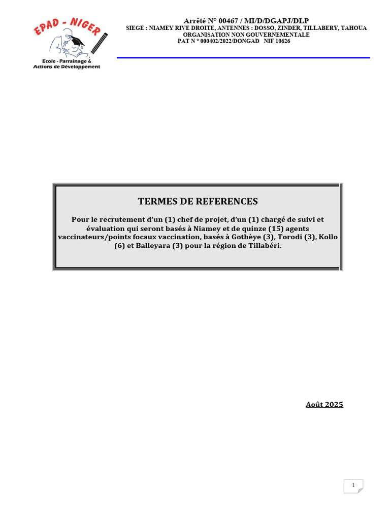 Avis de Recrutement Charge de Projet - Charge Suivi Evaluation - Agents ...