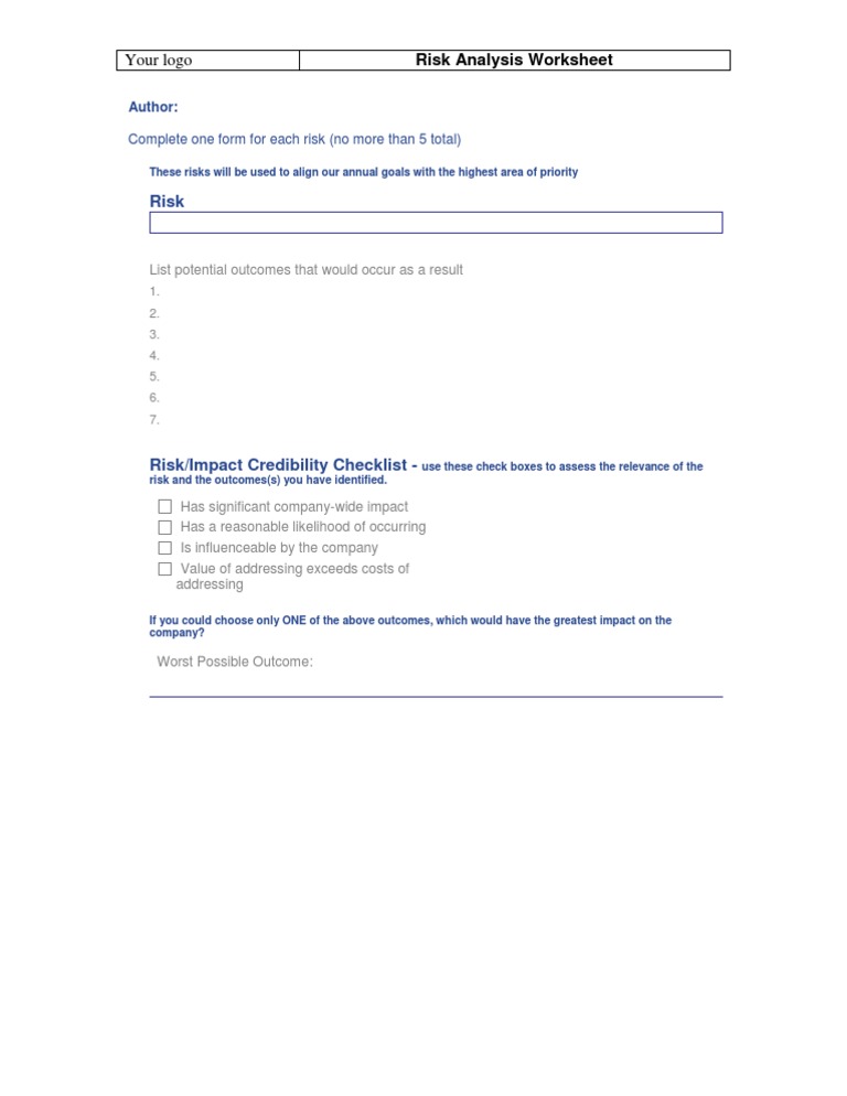 Risk Analysis Worksheet Template | PDF | Business