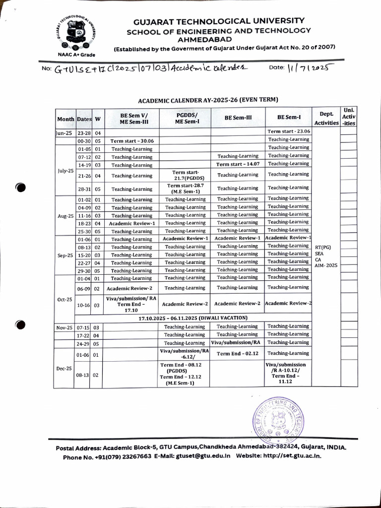 GTU Academic Calendar 2025-26 | PDF | Religious Holidays