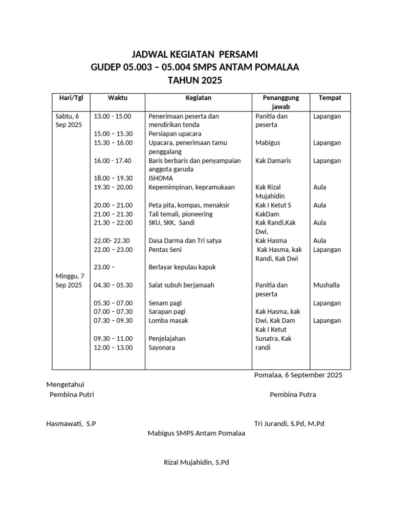 Rundown Kegiatan Persami | PDF