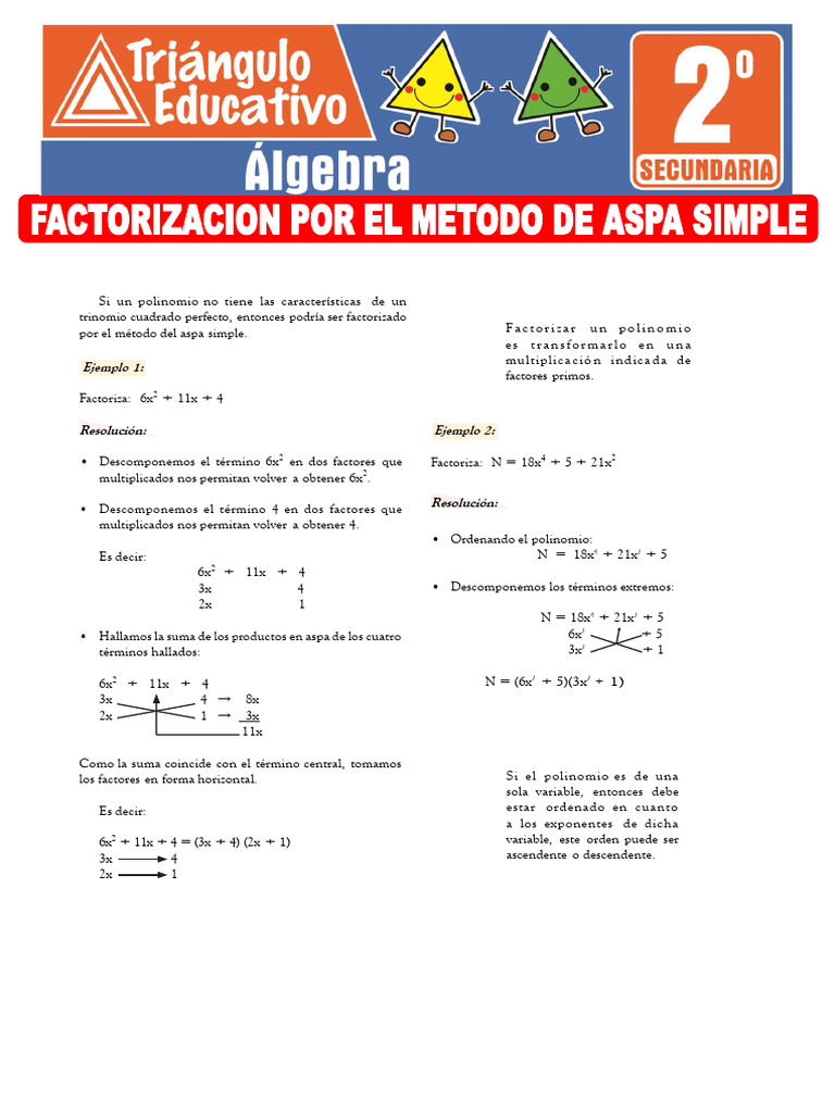 Factorización por aspa simple | PDF | Factorización | Álgebra