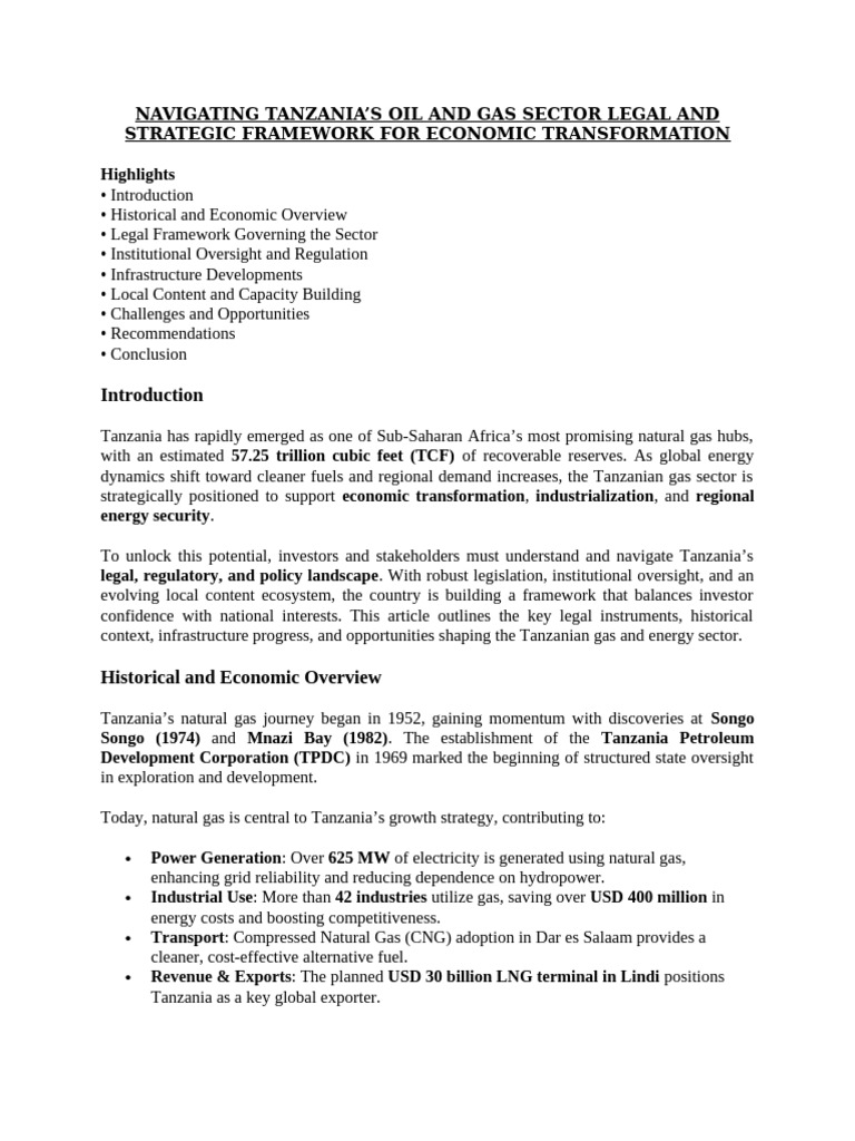 Tanzania's Oil and Gas Legal Framework | PDF | Natural Gas | Tanzania