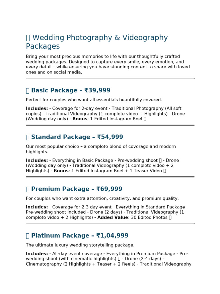 Wedding Photography Packages India | PDF