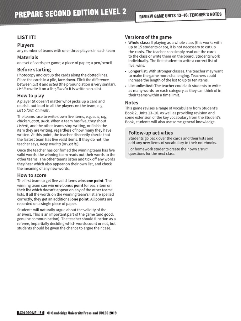 PREPARE 2 Review Game Units 13-16 | PDF | Human Communication | Linguistics