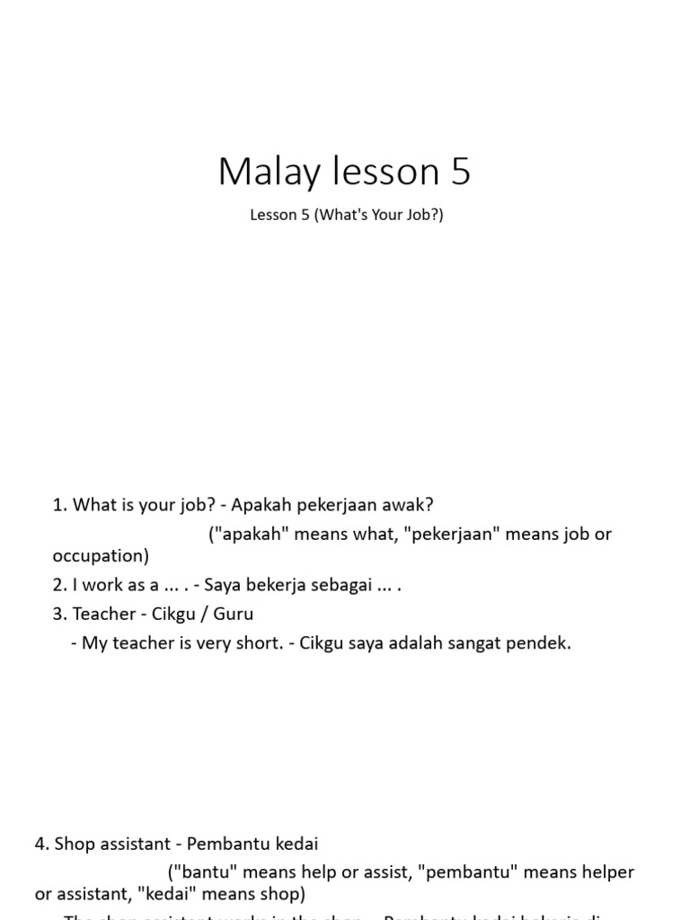 Malay Lesson 5 | PDF