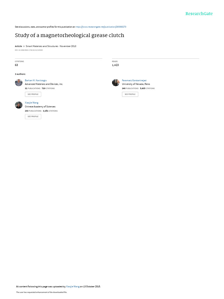 Study of a Magneto Rheological Grease | PDF | Viscosity | Torque