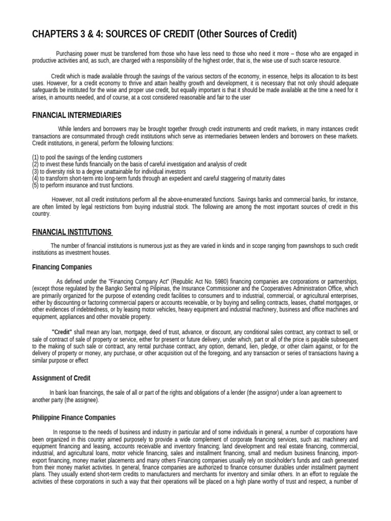 Sources of Credit and Financial Institutions | PDF | Loans | Banks