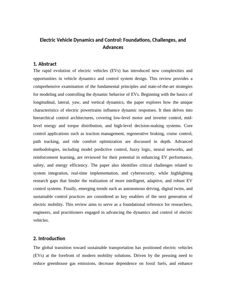 EV Dynamics Control Review Paper EV | PDF | Electric Vehicle | Brake