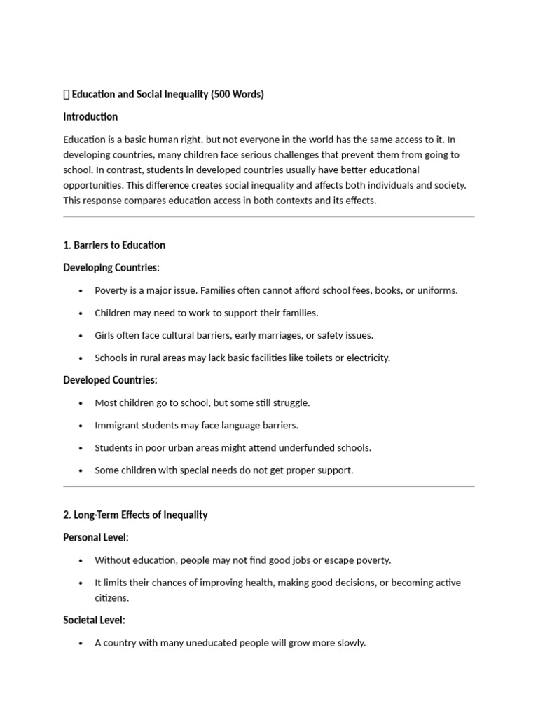 Education Access and Social Inequality | PDF | Economic Inequality ...